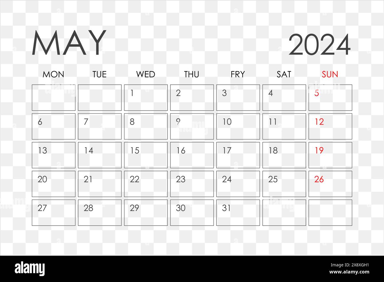 Calendar for May 2024. The week starts on Sunday Stock Vector Image ...