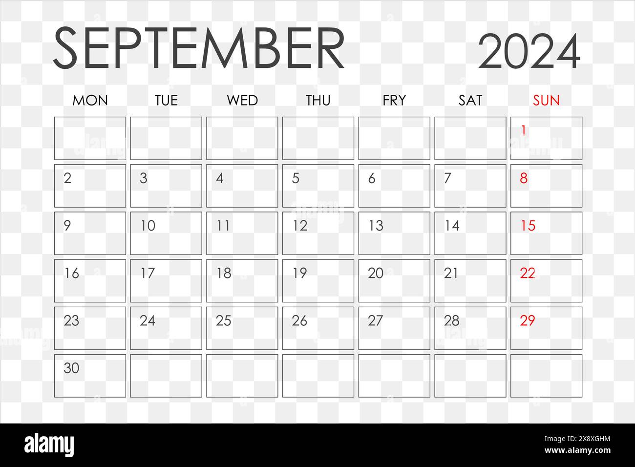 Calendar for September 2024. The week starts on Sunday Stock Vector ...