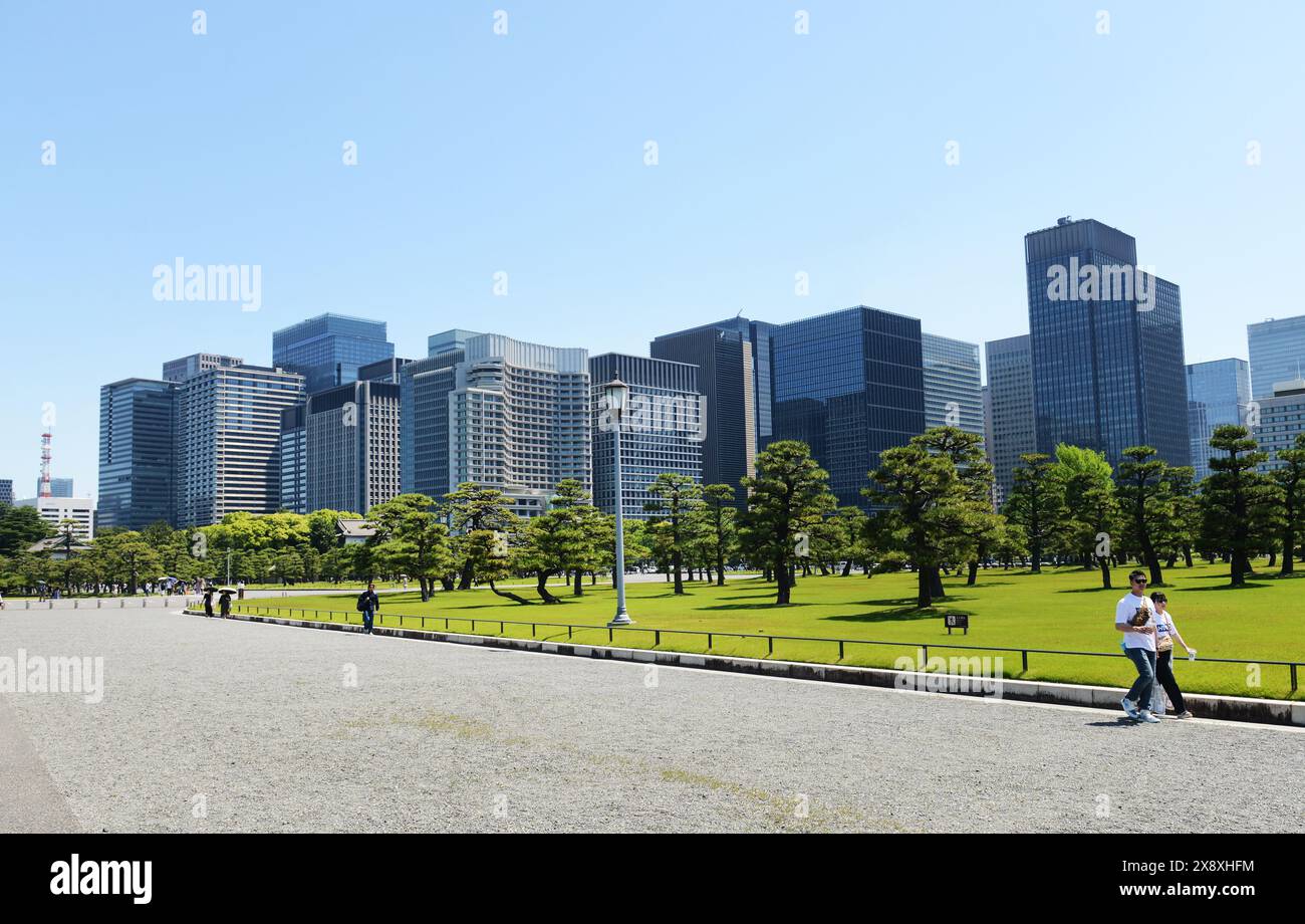 The Kokyo Gaien National Garden by the Imperial Palace with the modern ...