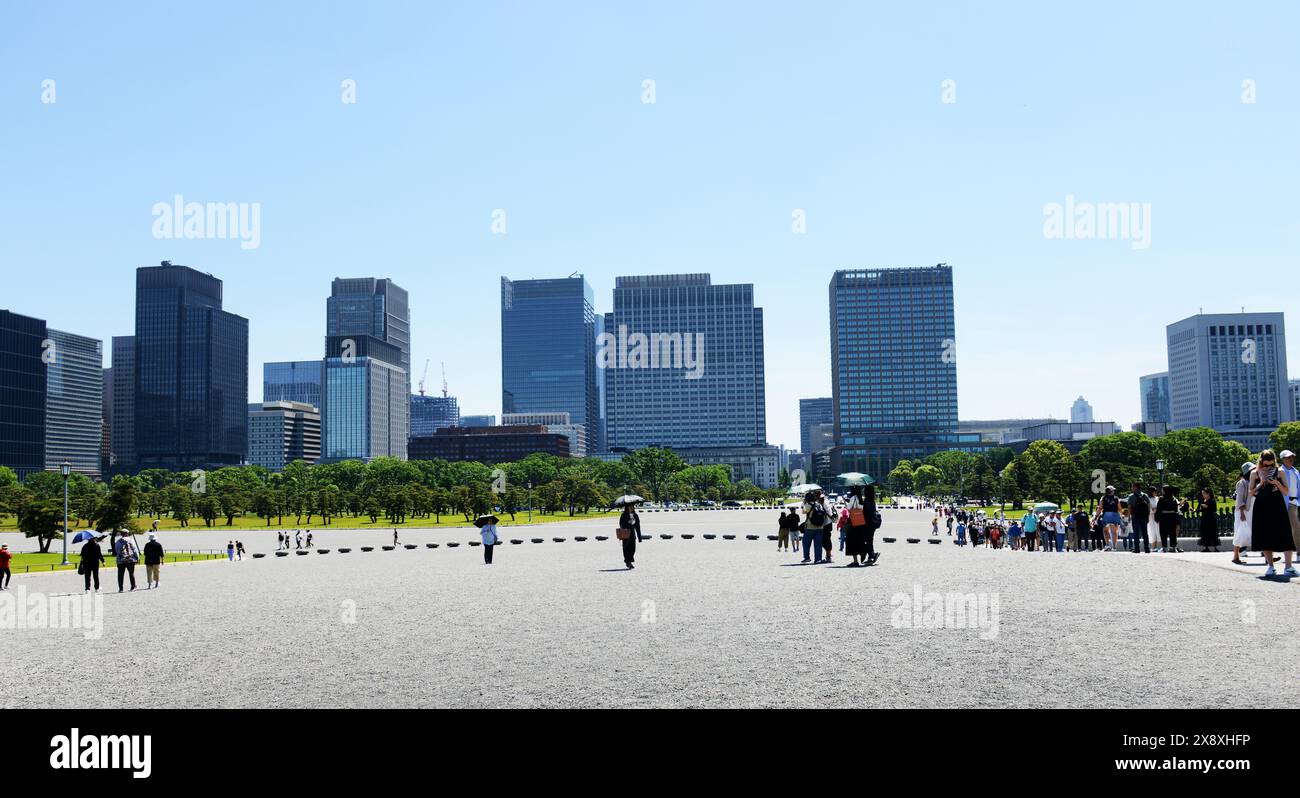 The Kokyo Gaien National Garden by the Imperial Palace with the modern ...