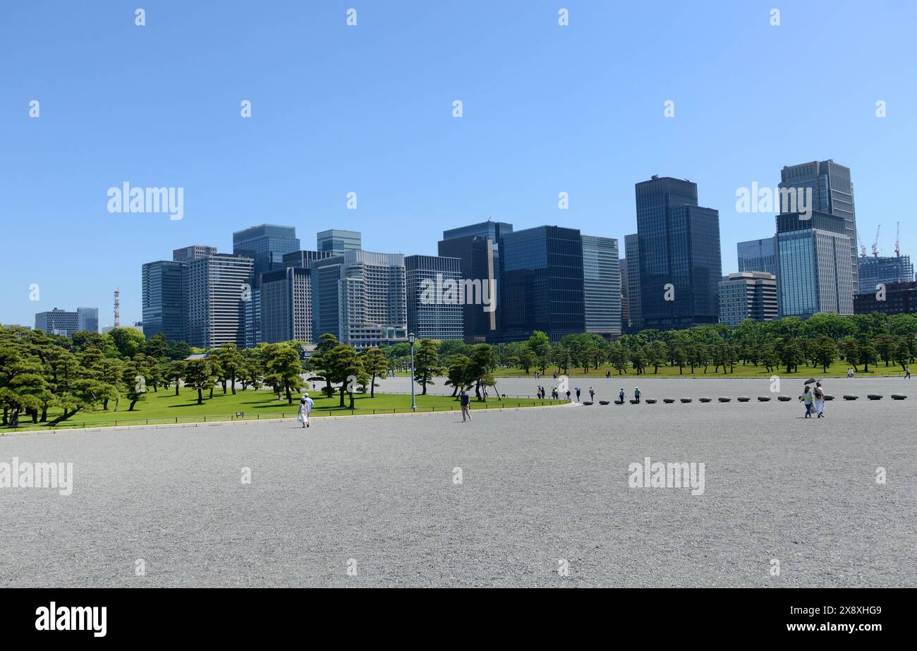 The Kokyo Gaien National Garden by the Imperial Palace with the modern ...
