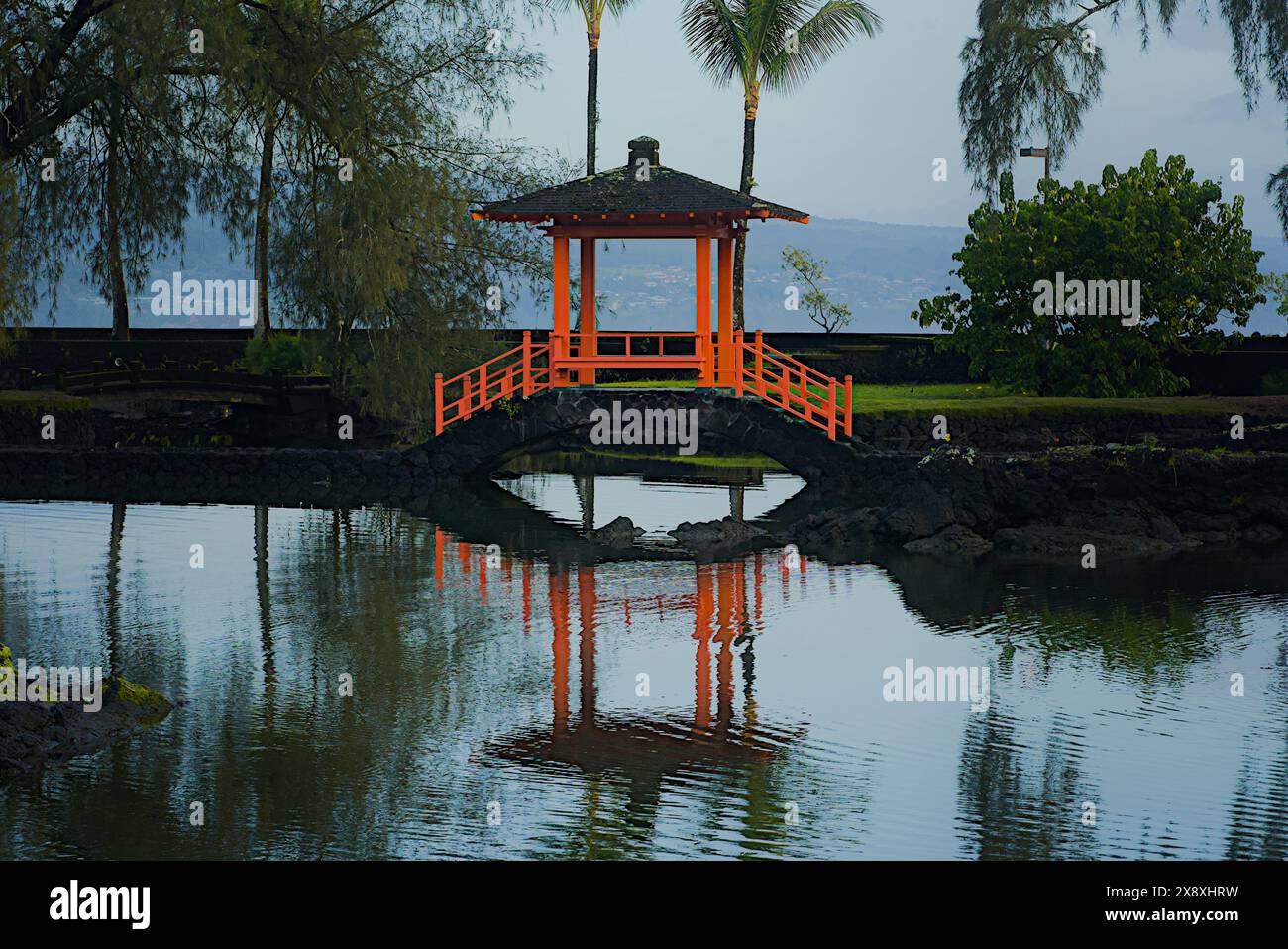 Bridge reflection in the water, Hilo, Hawaii Stock Photo - Alamy