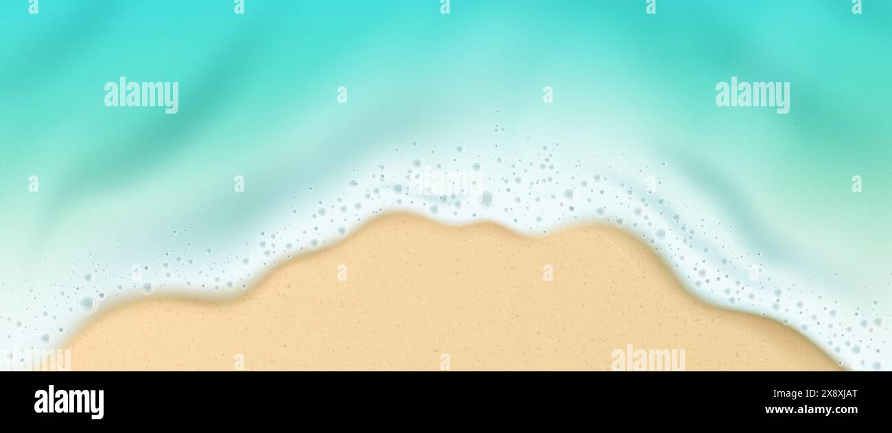 Water wave on sea sand beach 3d top view vector. Realistic ocean shore ...
