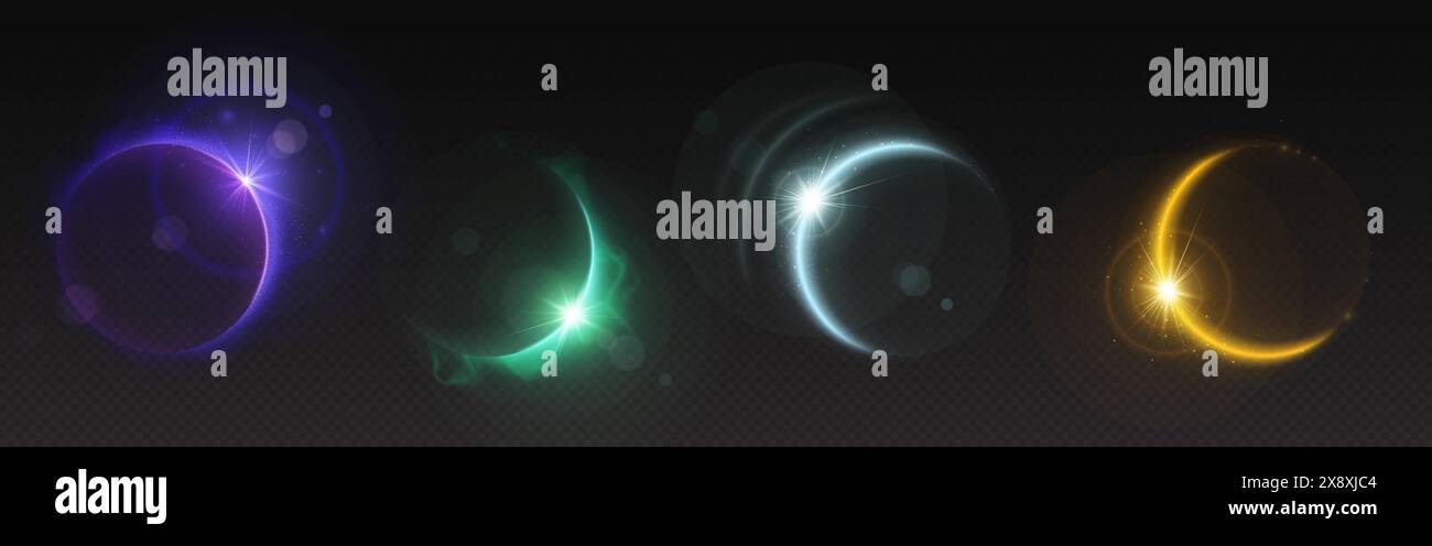 Solar eclipse light flare. Moon or sun ring effect on transparent ...