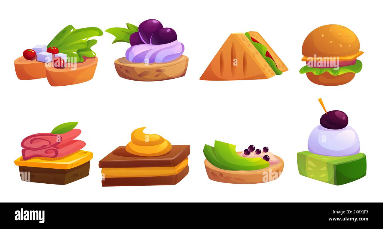 Buffet food appetizer and cold snack - canape and sandwich, bruschetta ...