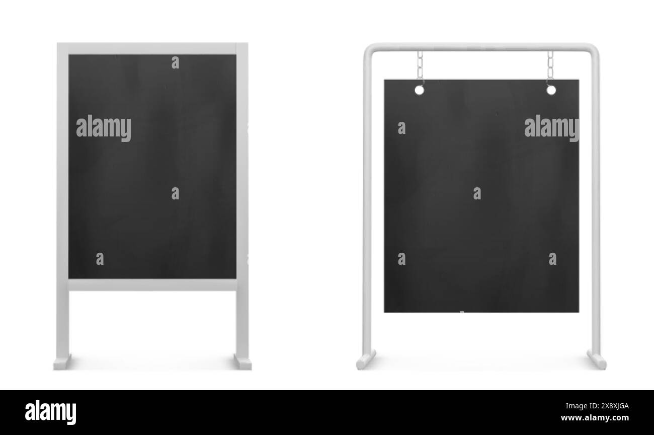 Pavement menu or announcement black chalk signboard mockup. Realistic ...