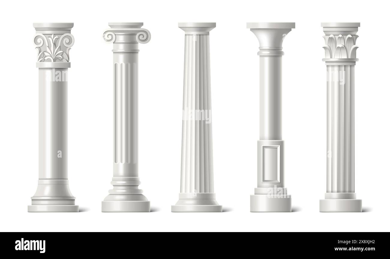 Antique marble pillars set isolated on white background. Vector ...