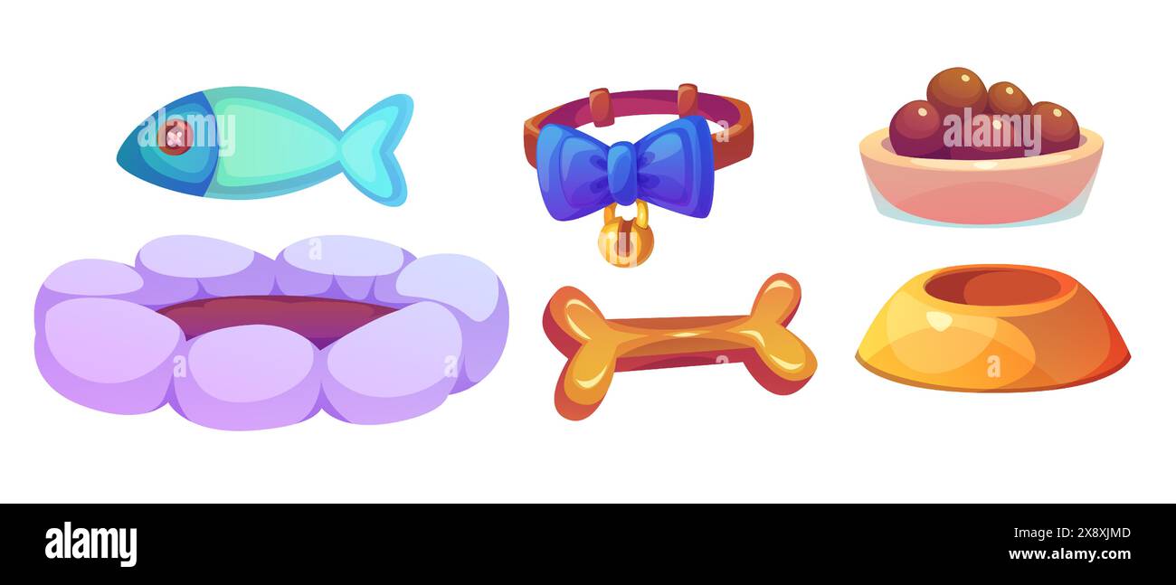 Pet accessories set isolated on white background. Vector cartoon ...