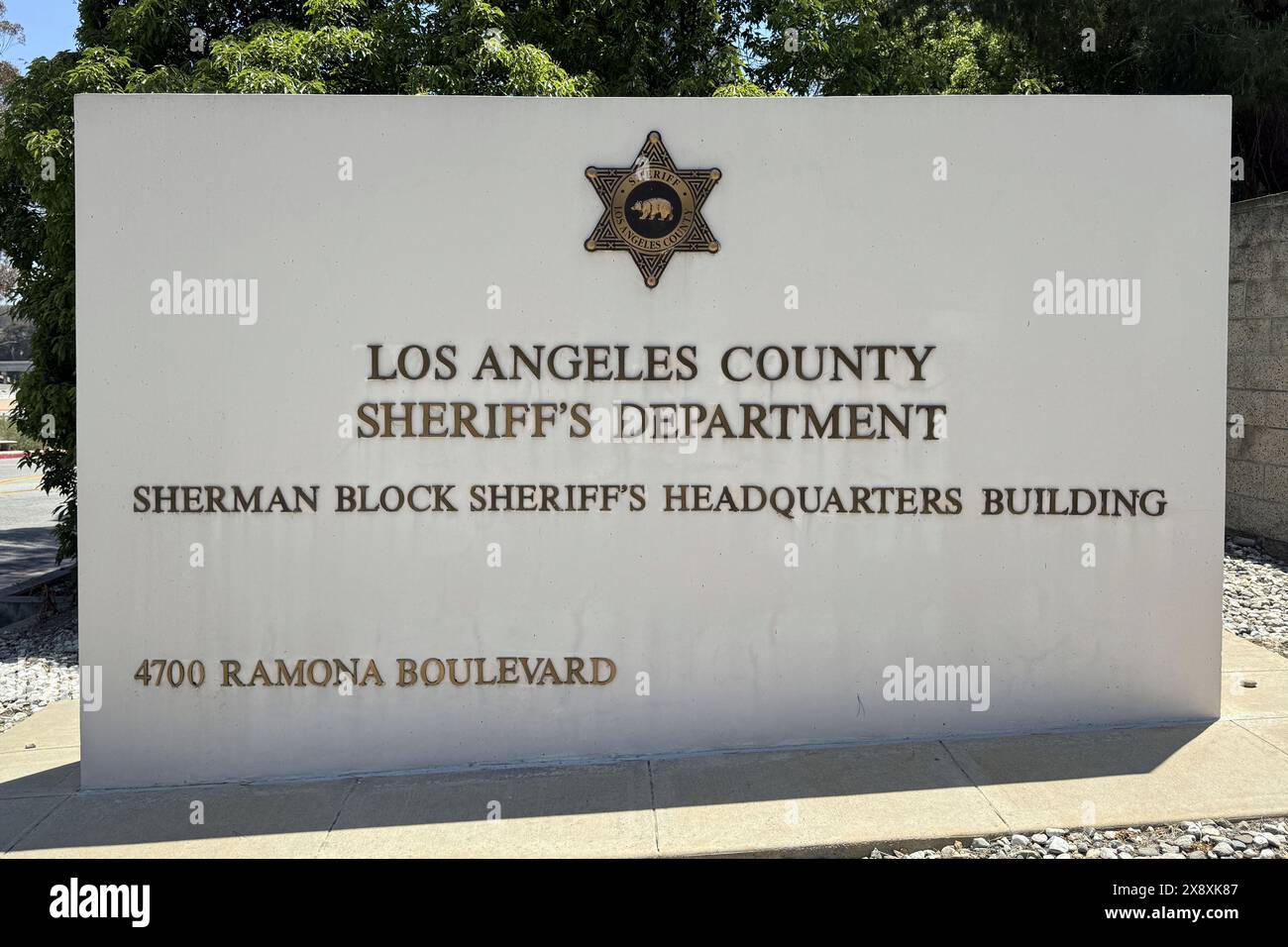 A sign at the entrance to the Sherman Block Los Angeles County Sheriff ...
