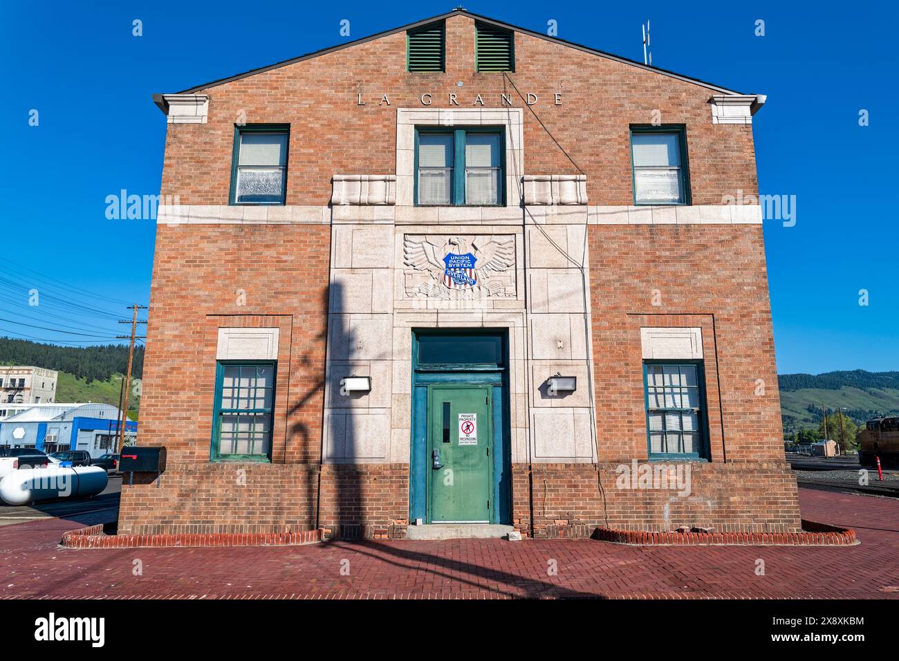 The side entrance to the historic Union Pacific train depot at La ...