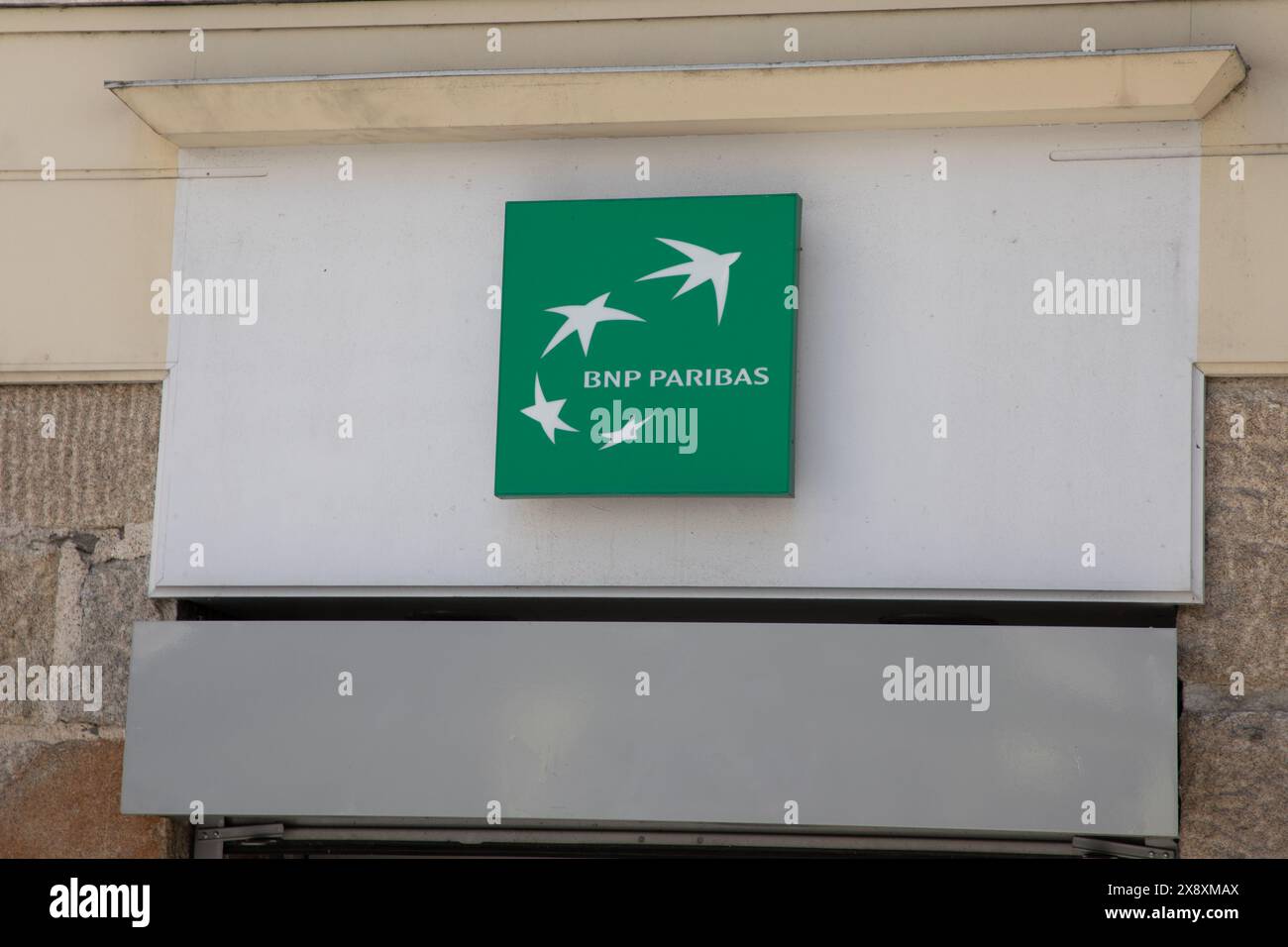nantes , France - 05 22 2024 : bnp paribas text brand sign and atm logo ...