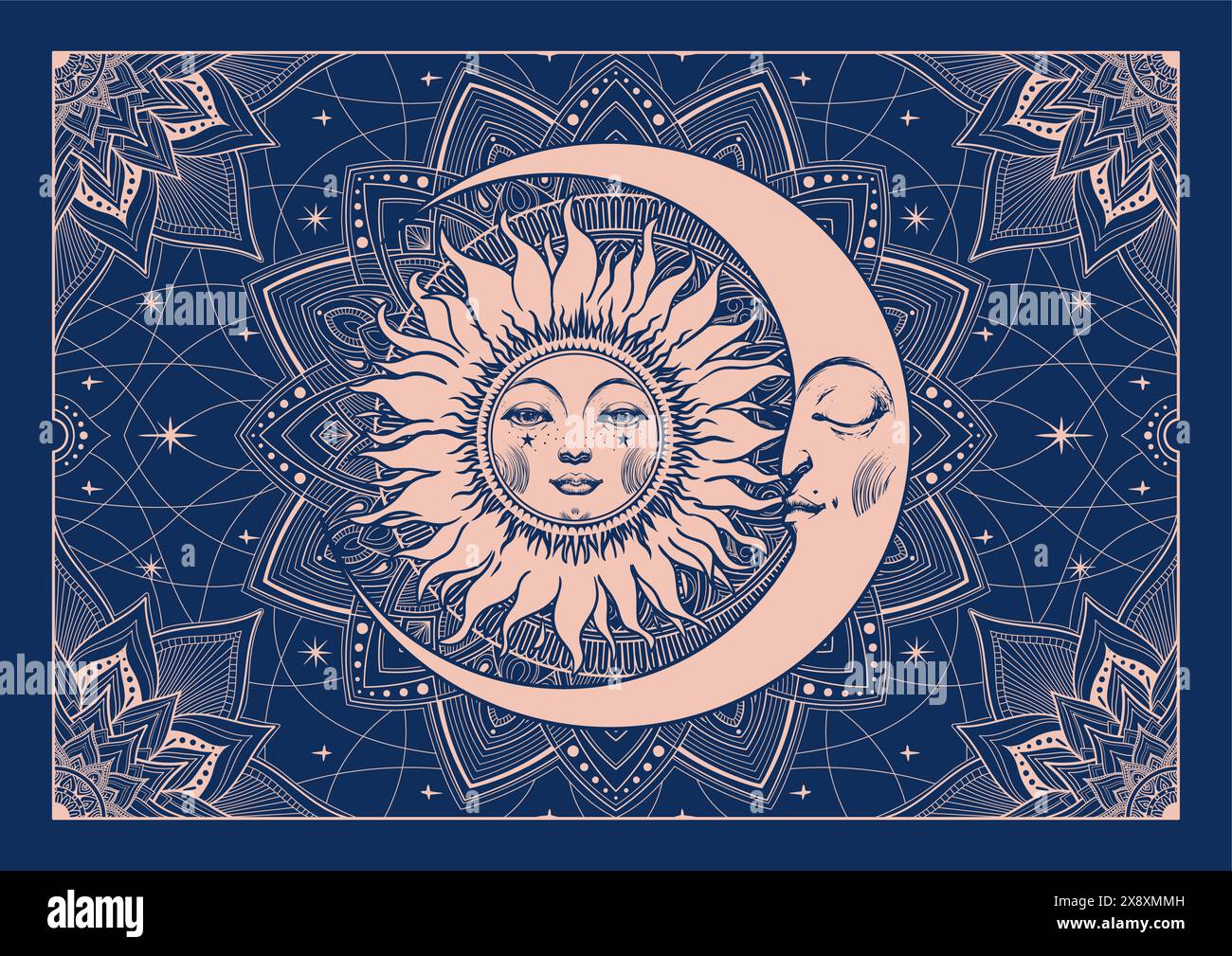 Celestial astrology banner, mandala with sun and moon, magical tarot ...