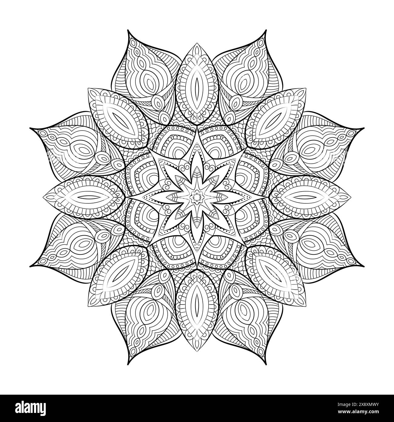 Linear coloring book mandala, mystical yoga flower tattoo. Oriental ...