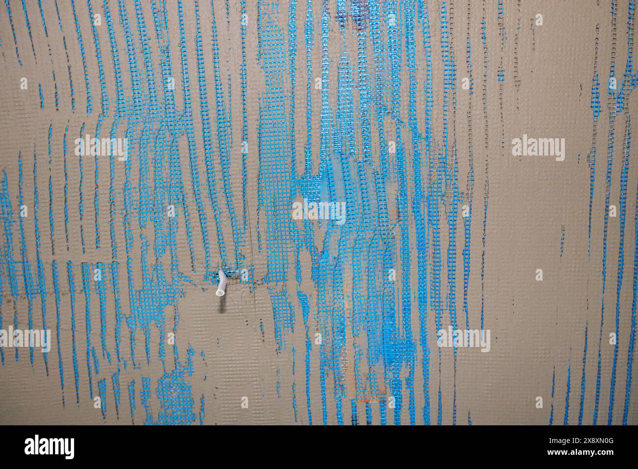 First, layer of construction glue on insulated wall for covering ...