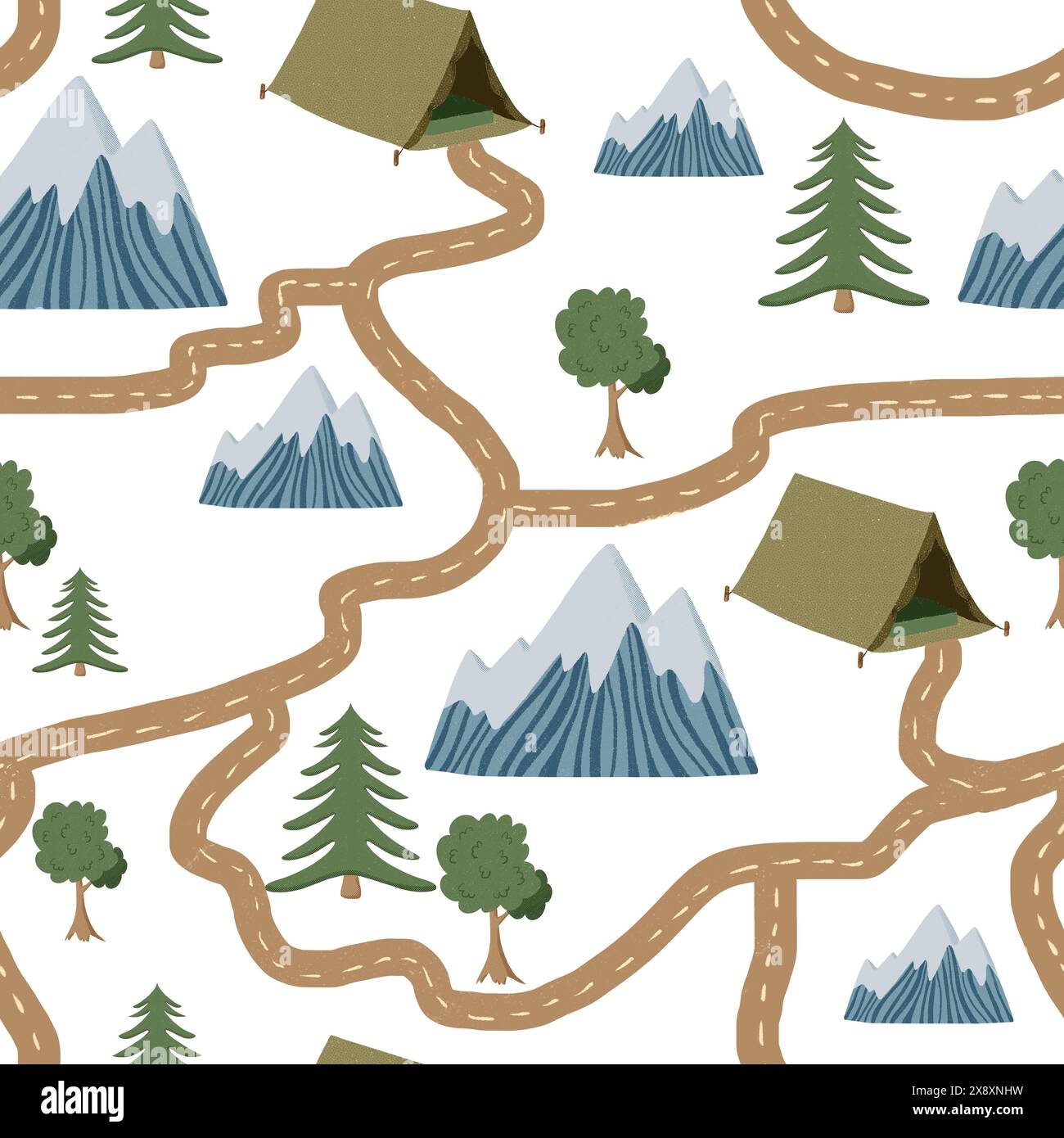 Camping seamless pattern, road map, digital paper, wrapping ...