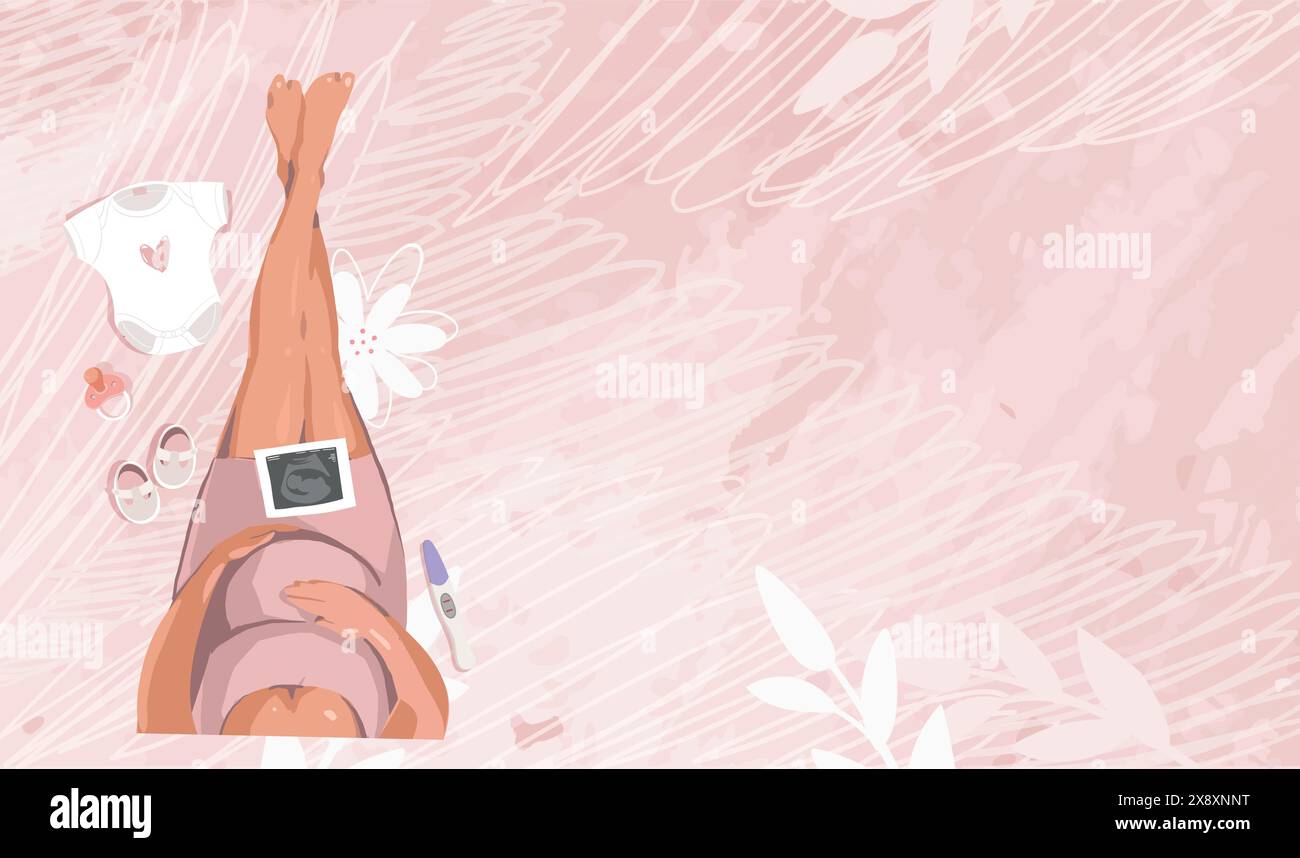 Modern pregnancy and motherhood background, top view of pregnant woman ...