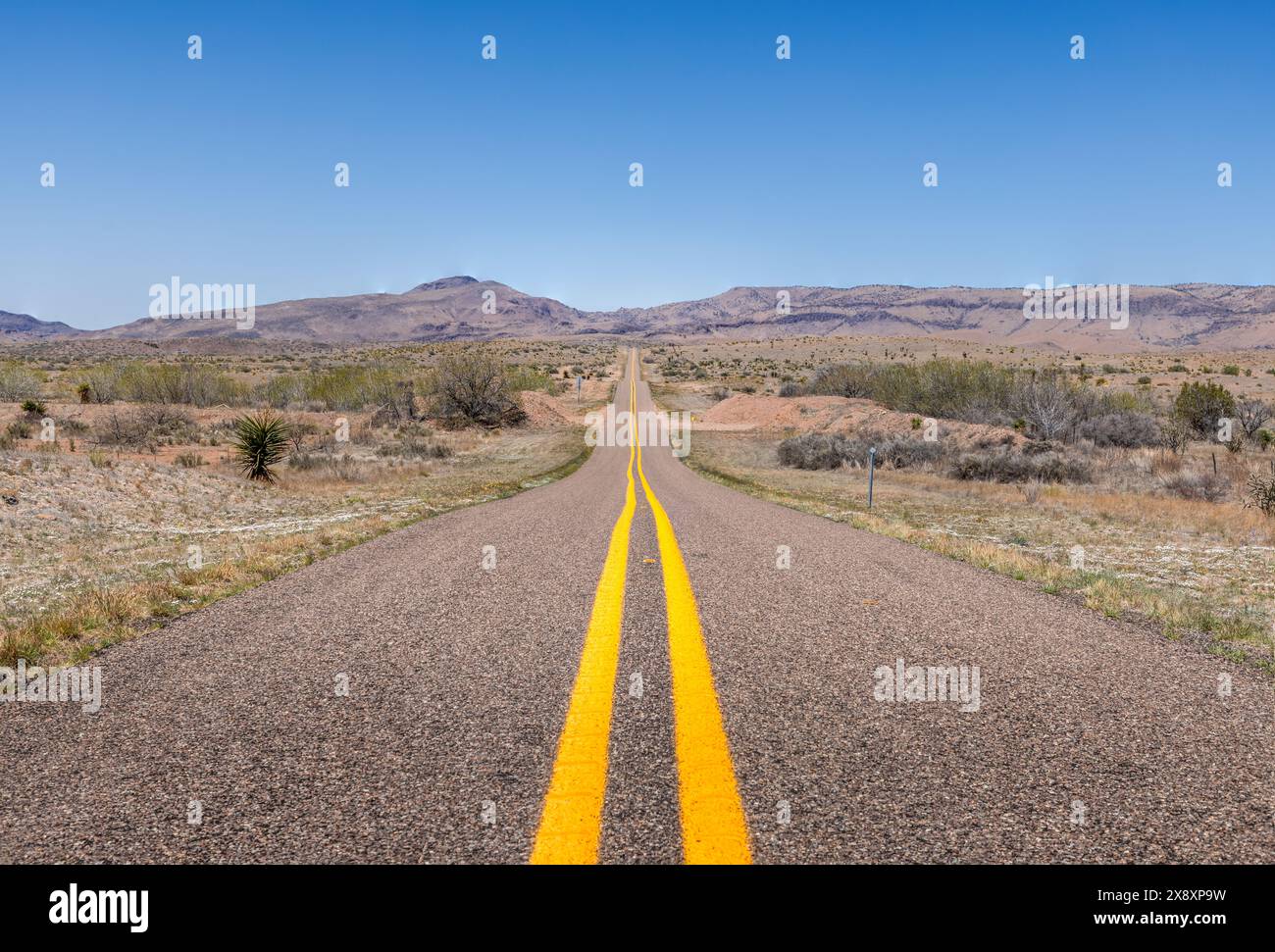 Long straight road in Texas, close to the Big 'Bend National Park ...