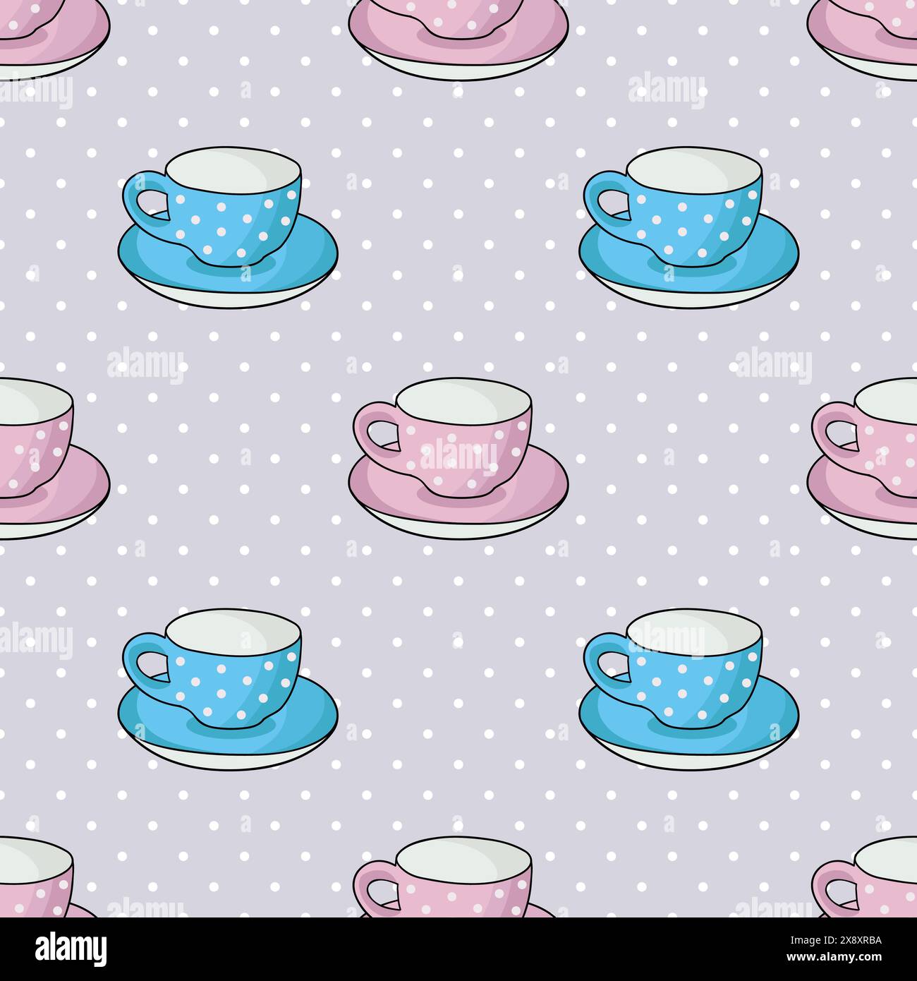 Cute pink and blue tea cups vector repeat pattern design Stock Vector ...