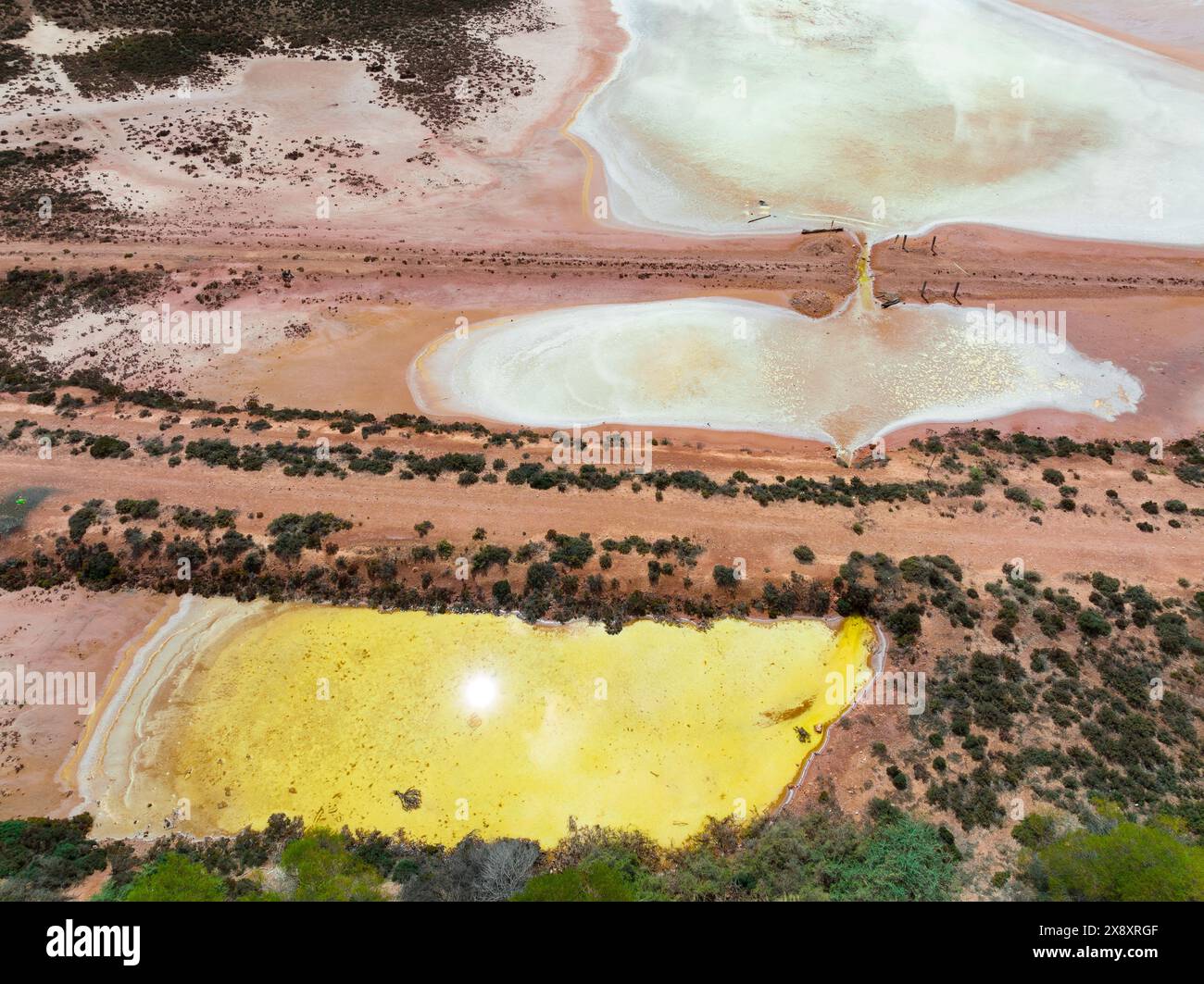Aerial view of patterns and details in a dry salt lake at Goyder in the ...