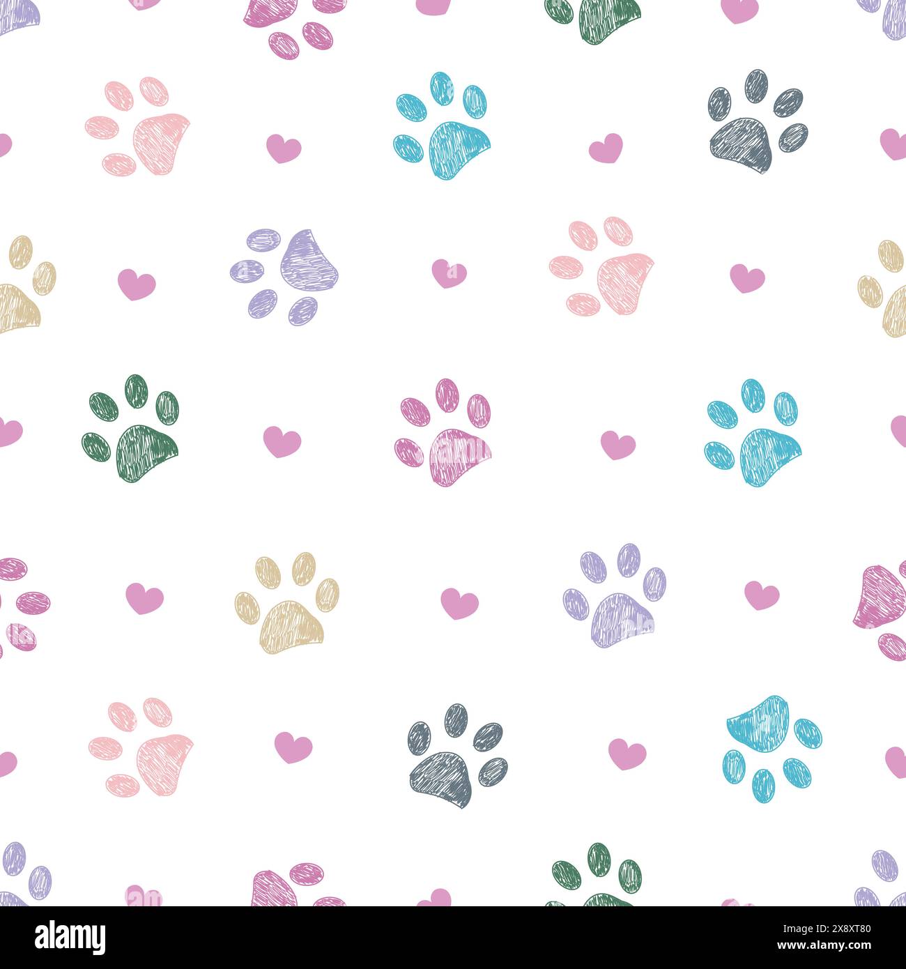 Pastel paw and hearts. Seamless fabric design pet lover pattern Stock ...