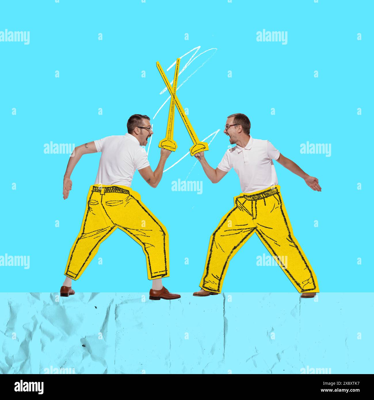 Poster. Contemporary art collage. Drawing artwork. Fight between two ...