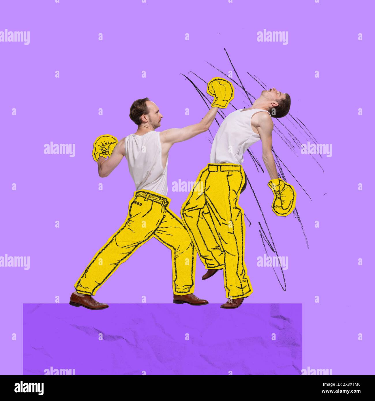 Poster. Contemporary art collage. Drawing artwork. Fight between two ...