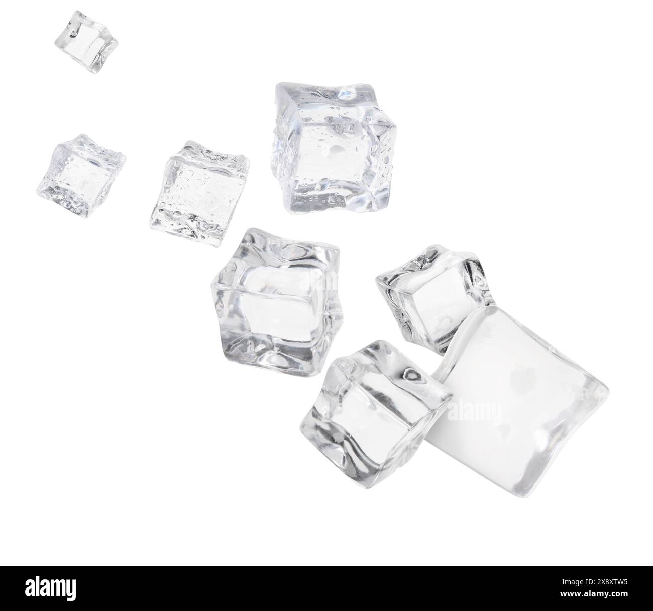 Many ice cubes in air on white background Stock Photo - Alamy
