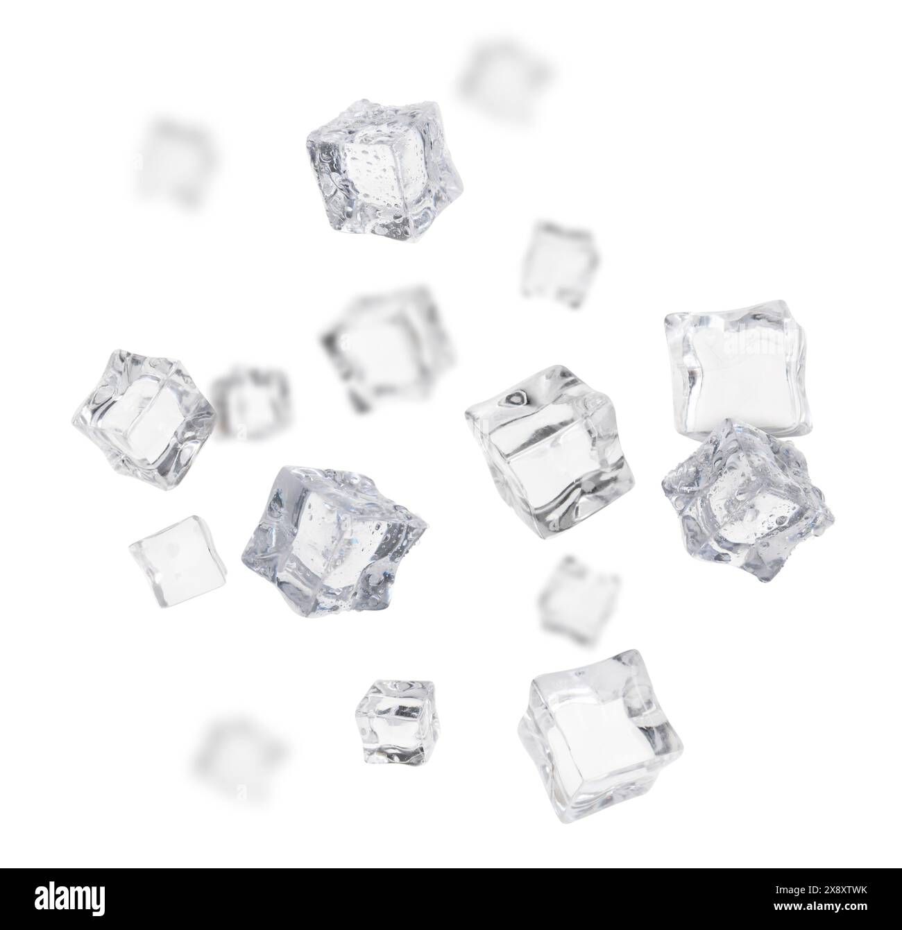 Many ice cubes in air on white background Stock Photo - Alamy