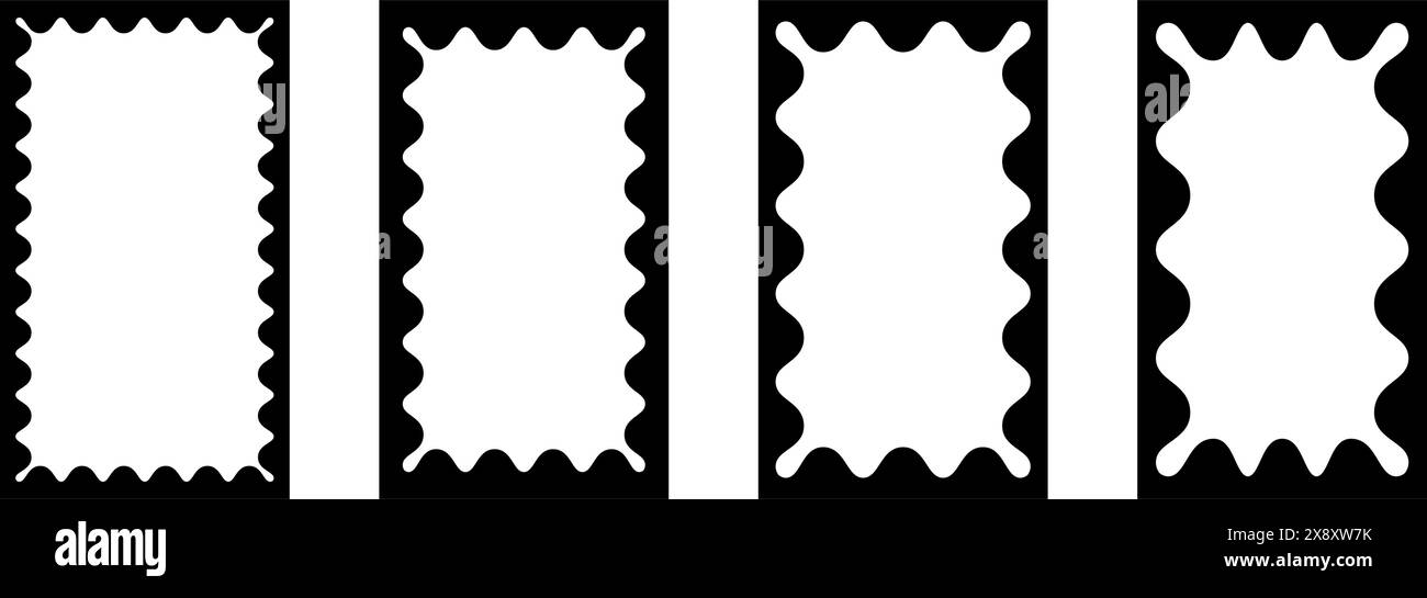 Cloudy wave curve edge frame. Wavy scalloped rectangle borders set ...