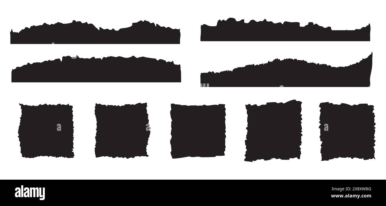 Jagged edge rectangle shapes, frames. Torn paper cut piece collection, isolated grunge border ...