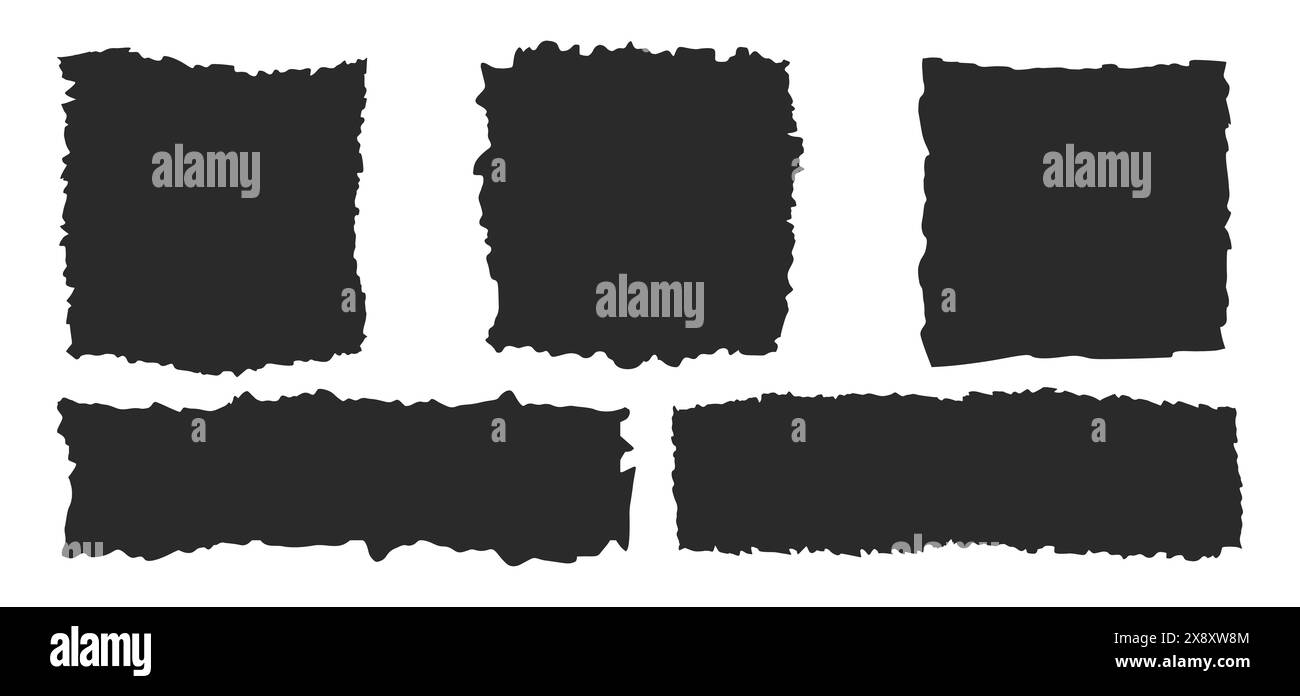 Jagged torn paper set. Black shape ripper and strip. Texture grunge ...