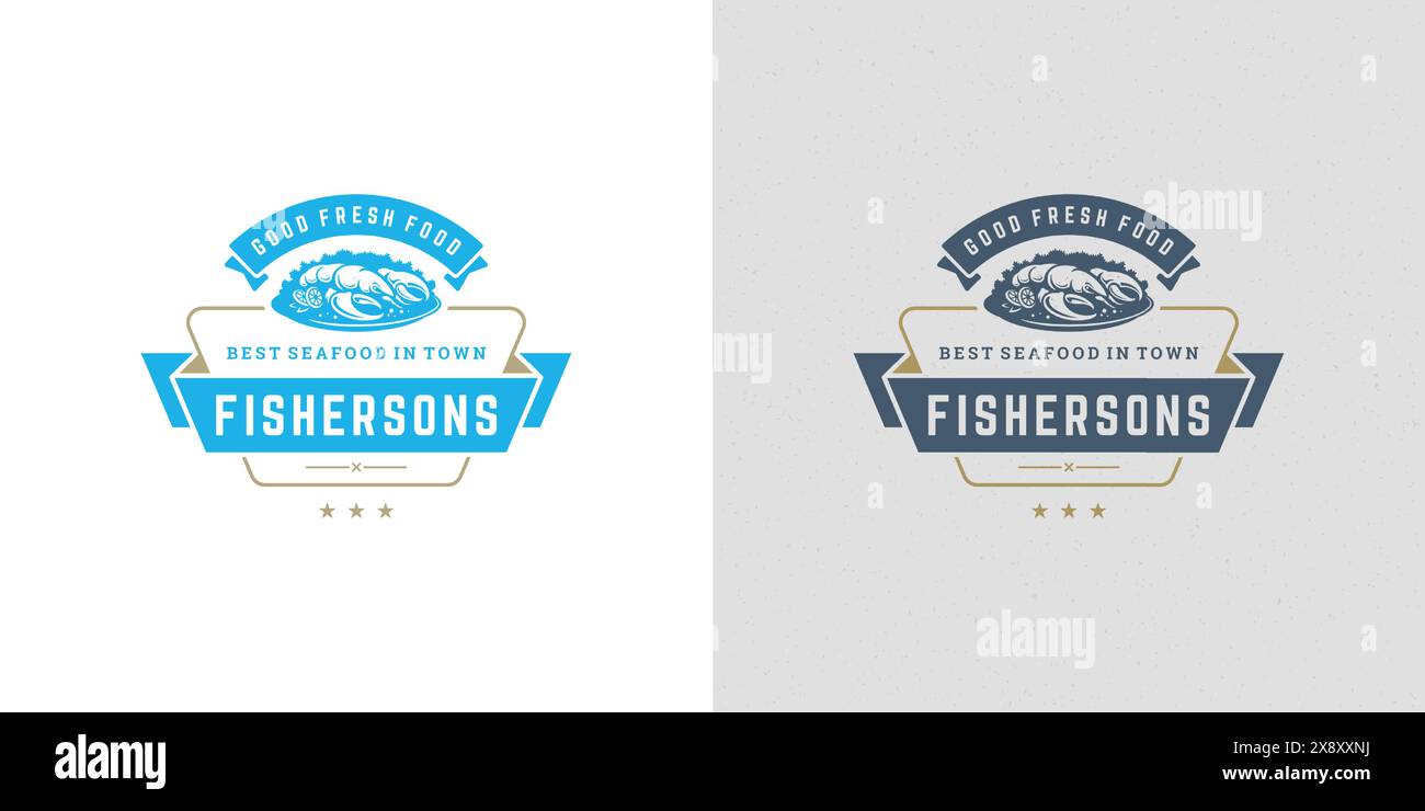 Seafood logo or sign vector illustration fish market and restaurant ...