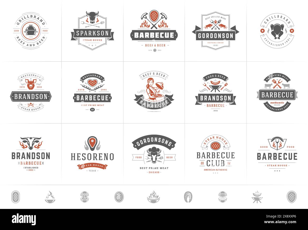 Grill and barbecue logos set vector illustration steak house or ...