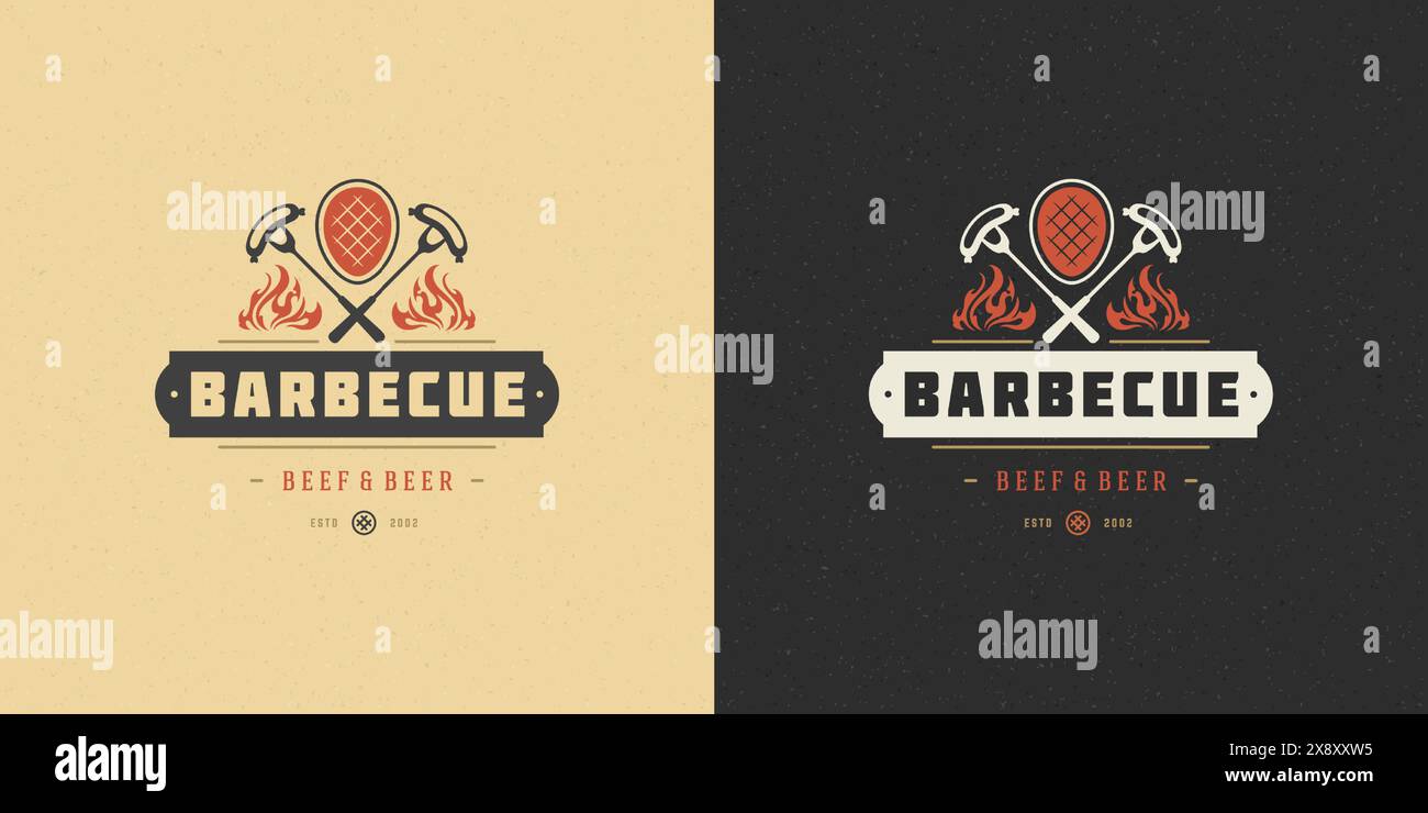 Barbecue logo vector illustration grill house or bbq restaurant menu emblem meat steak ...