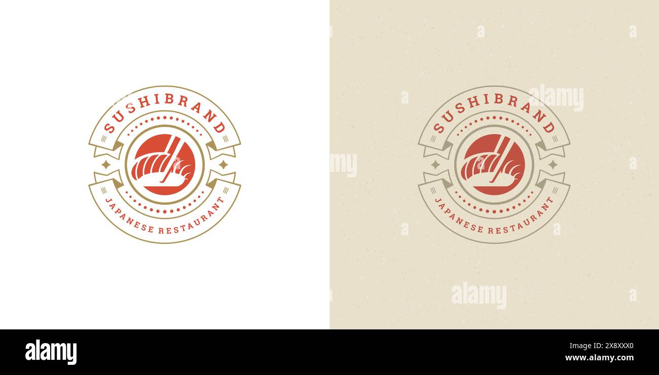 Sushi logo and badge japanese food restaurant with salmon sashimi asian ...