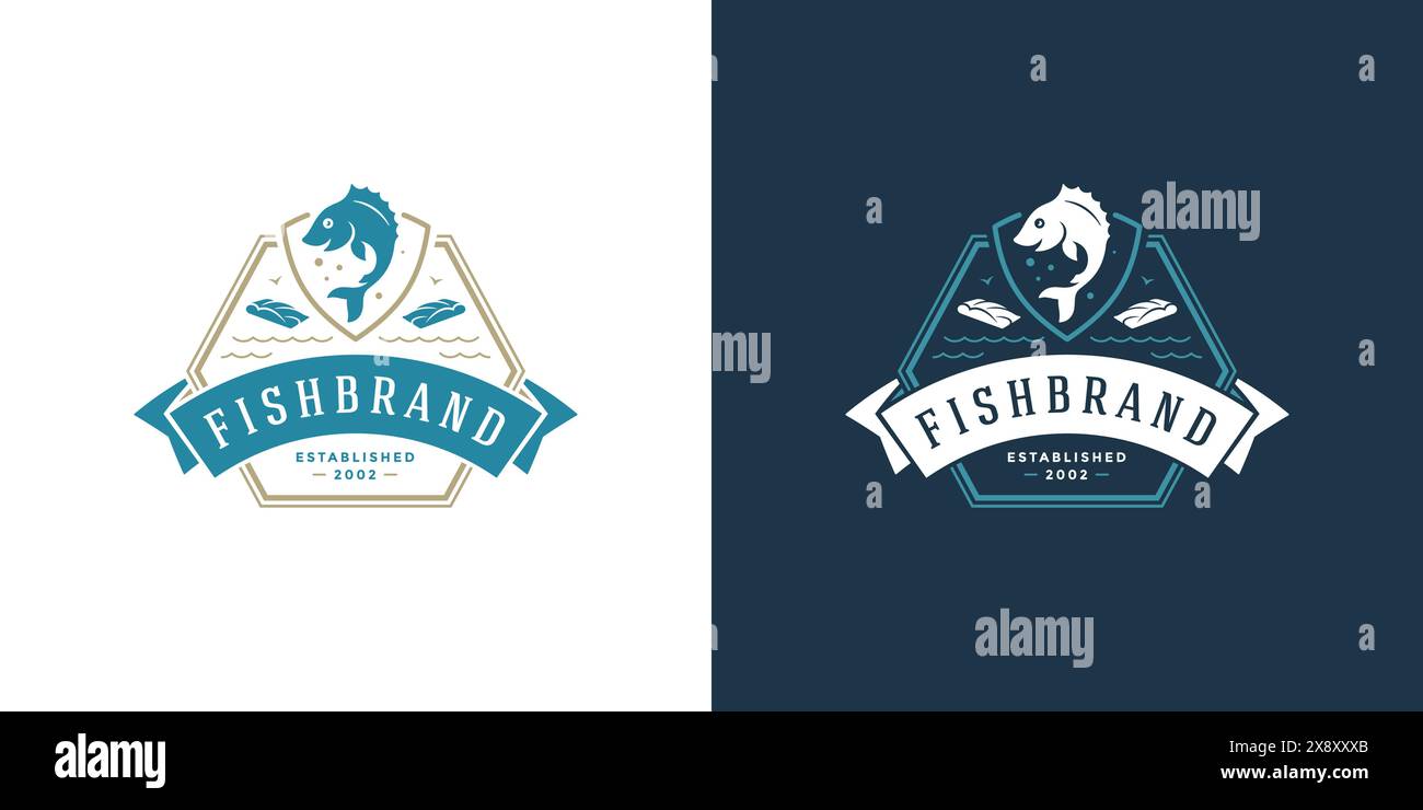 Seafood logo or sign vector illustration fish market and restaurant ...