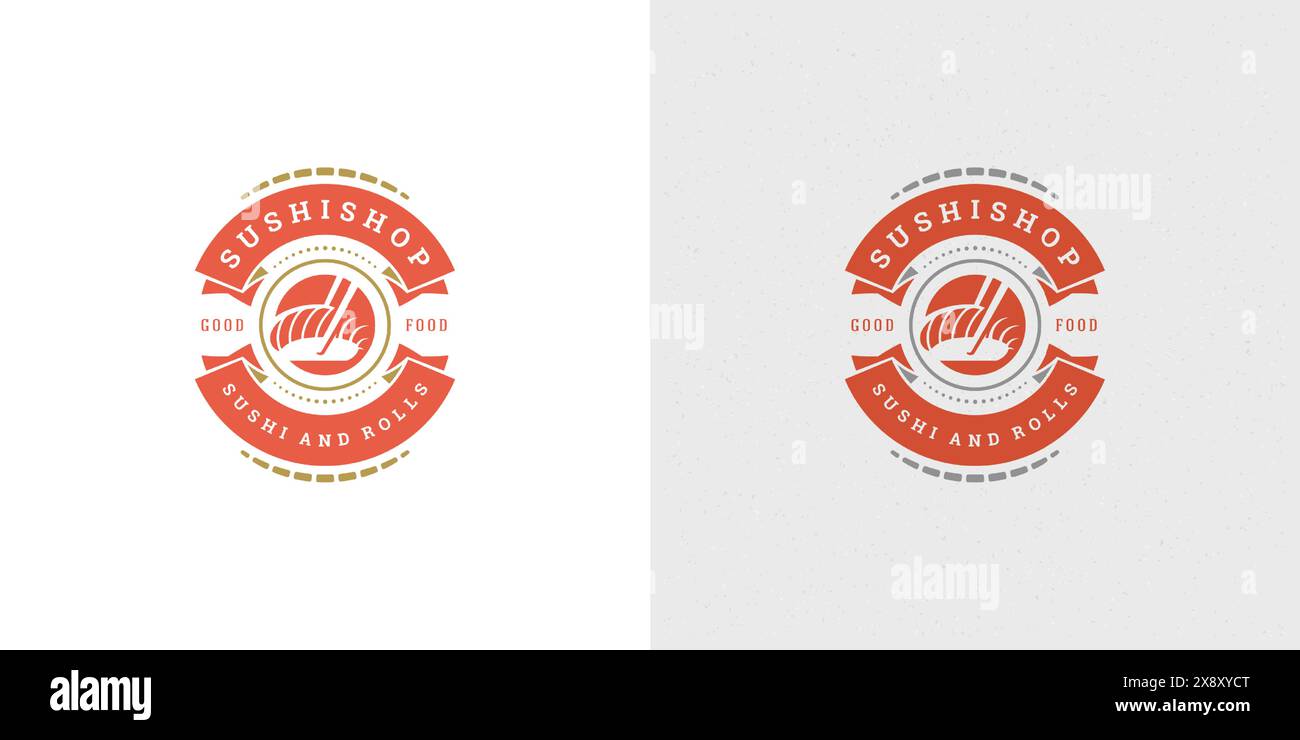 Sushi logo and badge japanese food restaurant with salmon sashimi asian ...