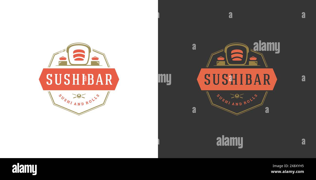 Sushi logo and badge japanese food restaurant with sushi salmon roll ...