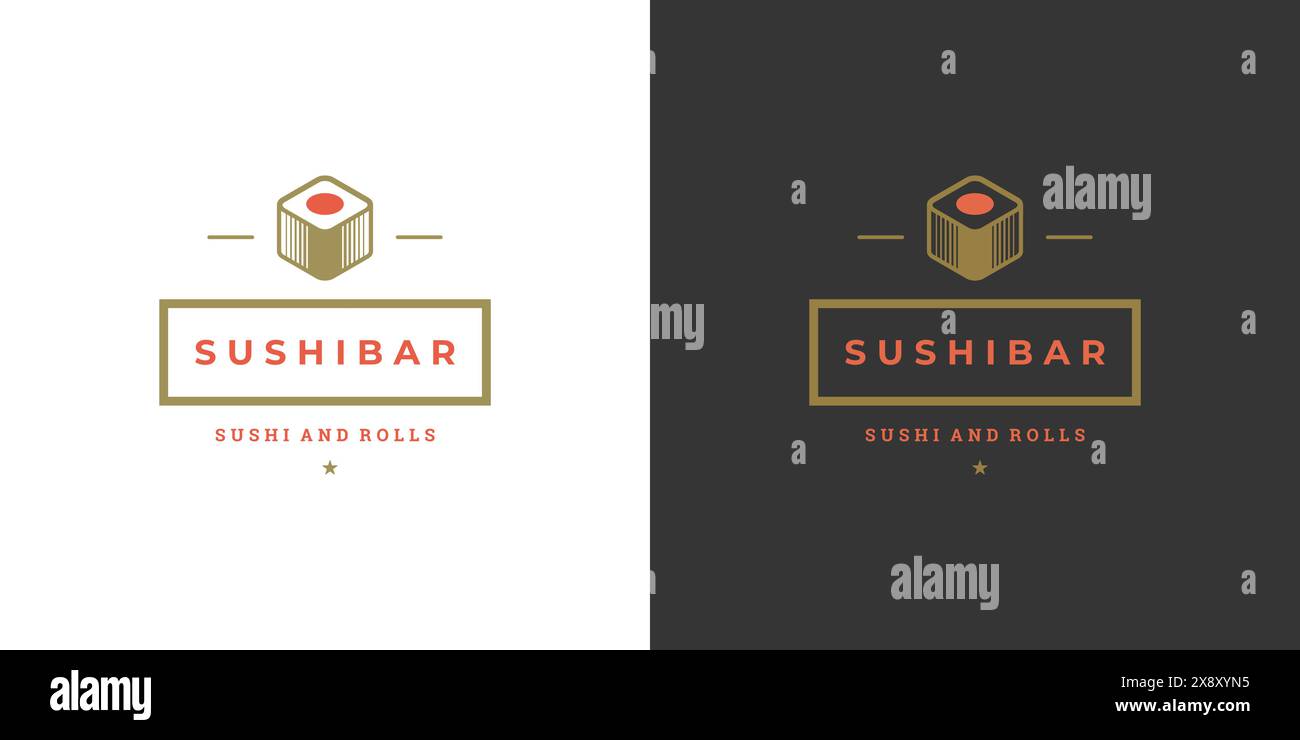 Sushi logo and badge japanese food restaurant with sushi salmon roll ...