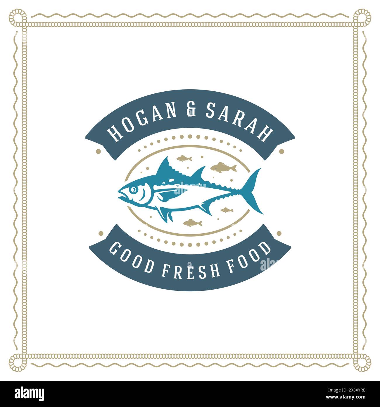 Seafood restaurant logo vector illustration. Market emblem, fish ...