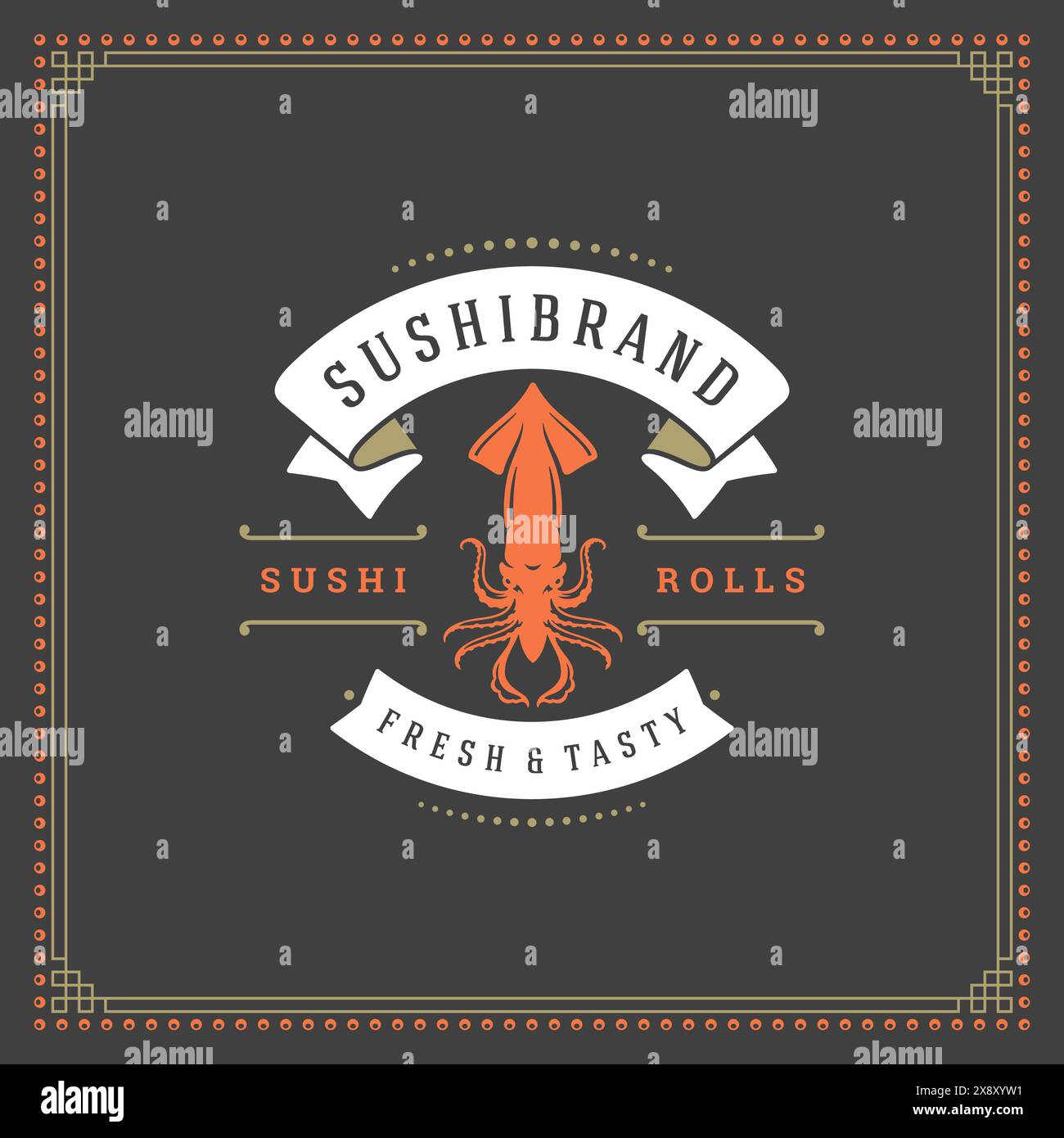 Sushi restaurant logo vector illustration. Japanese food, squid ...