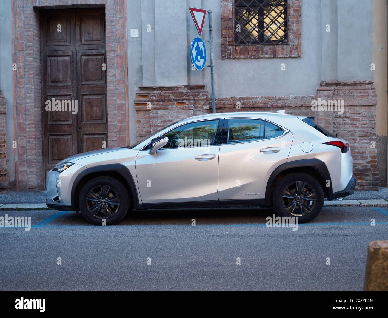 Cremona, Italy - May 15th 2024 Silver electric Lexus suv car parked ...
