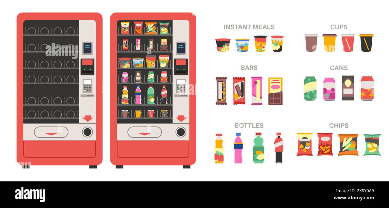 Vintage vending snack machine. Empty and full automatic seller of soda ...