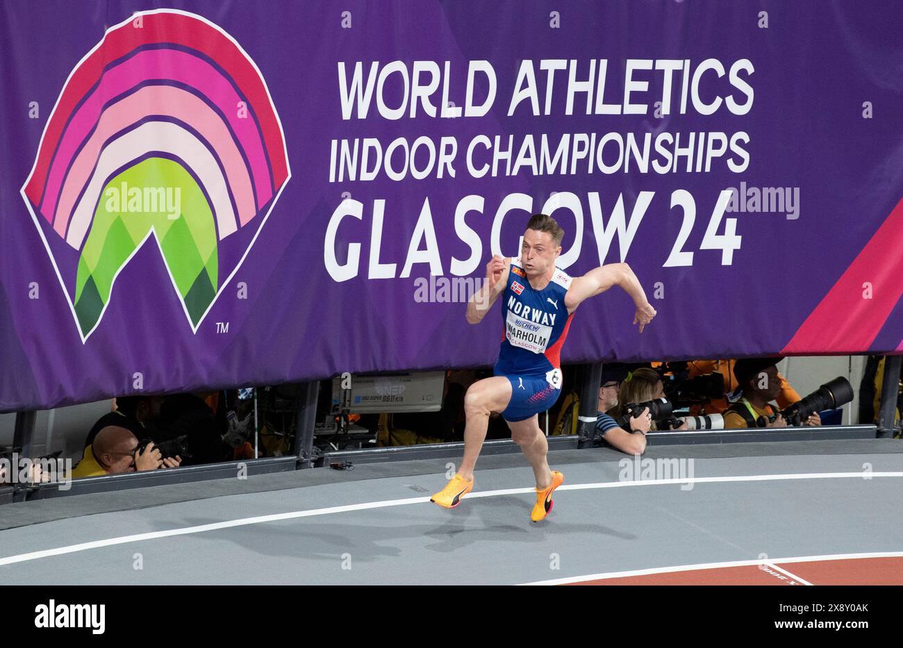 Karsten Warholm of Norway competing in the men’s 400m heat one on day 1 at the World Athletics ...