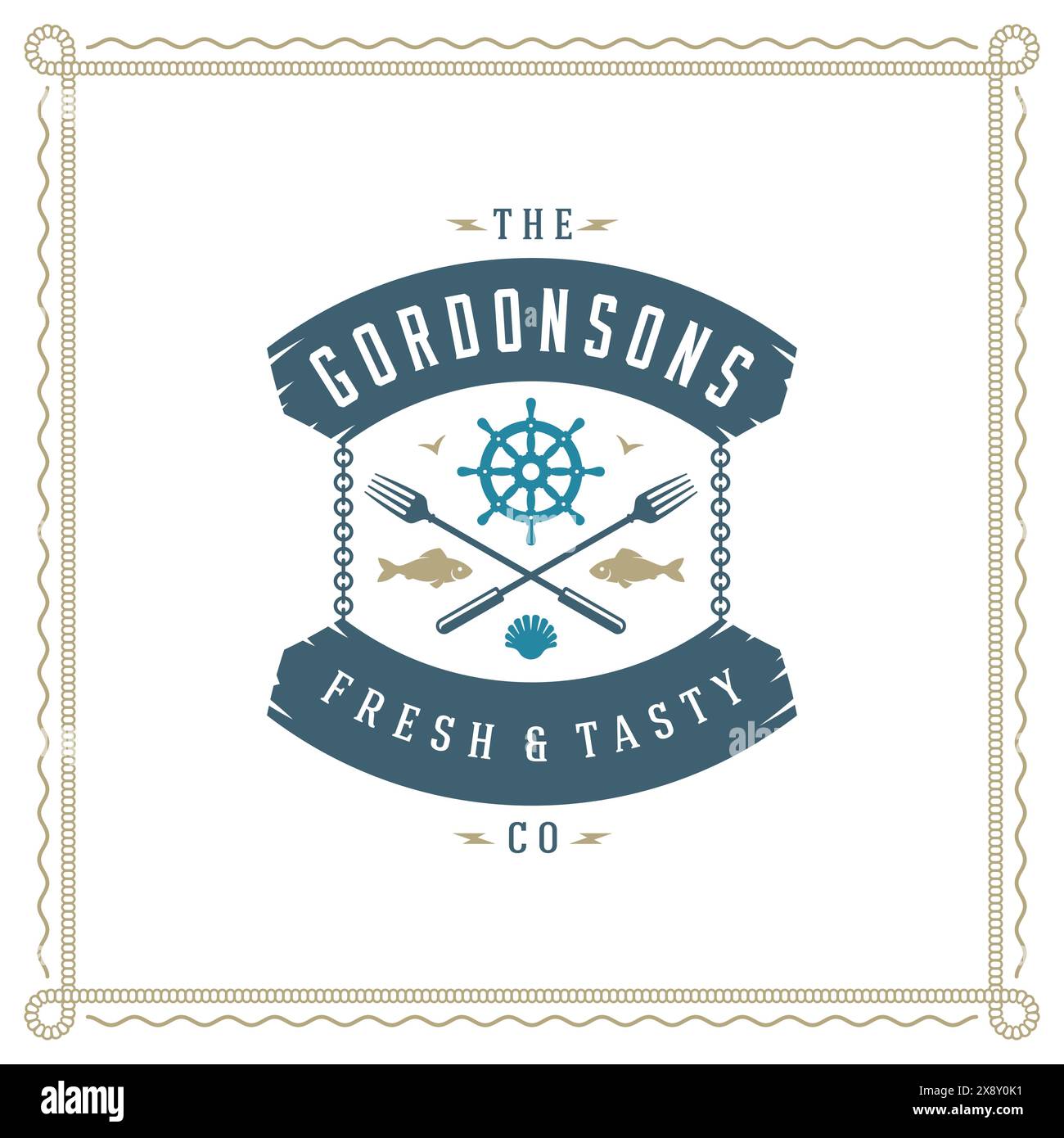 Seafood restaurant logo vector illustration. Market emblem, fish ...