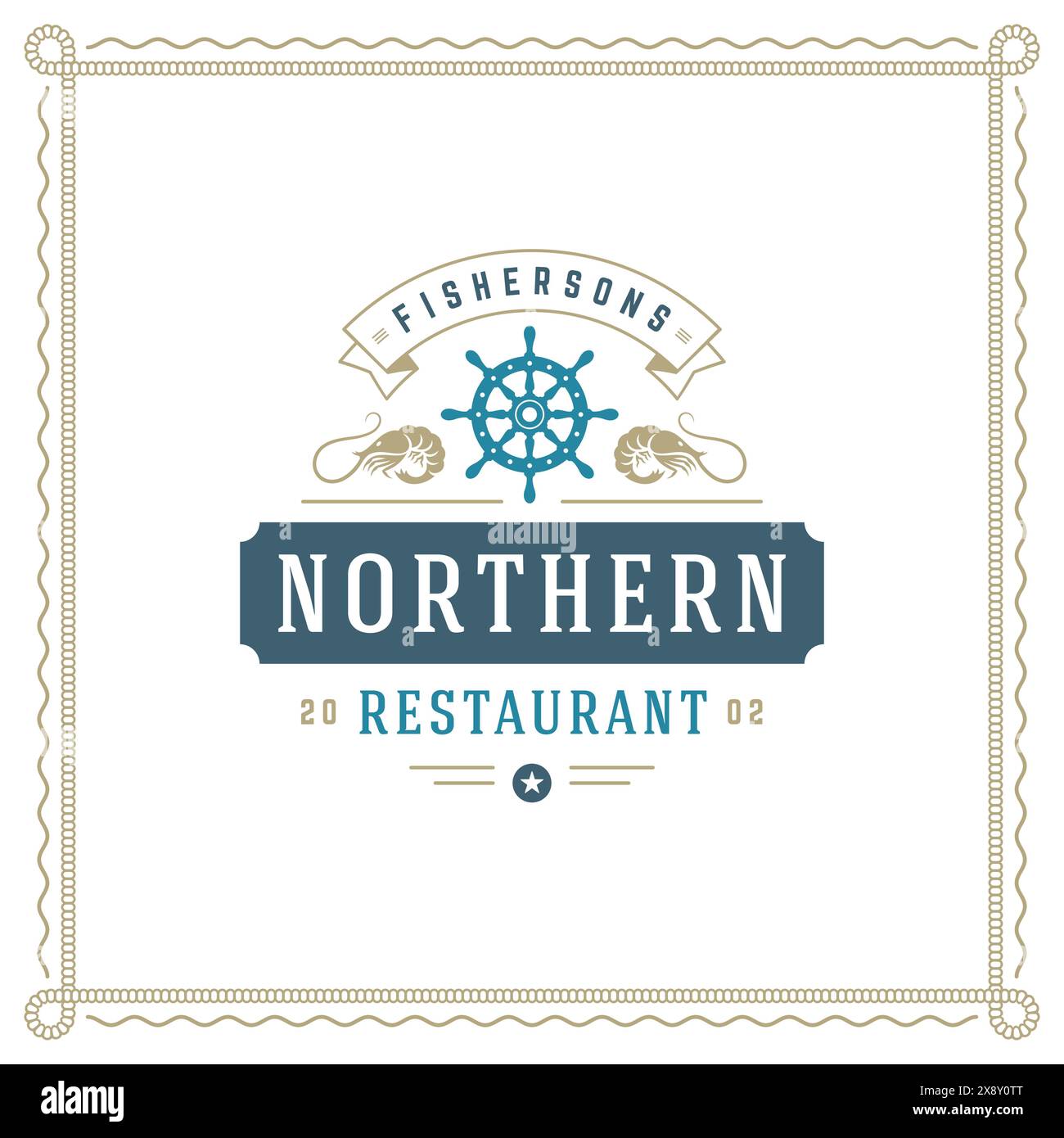 Seafood restaurant logo vector illustration. Market emblem, shrimps and ...
