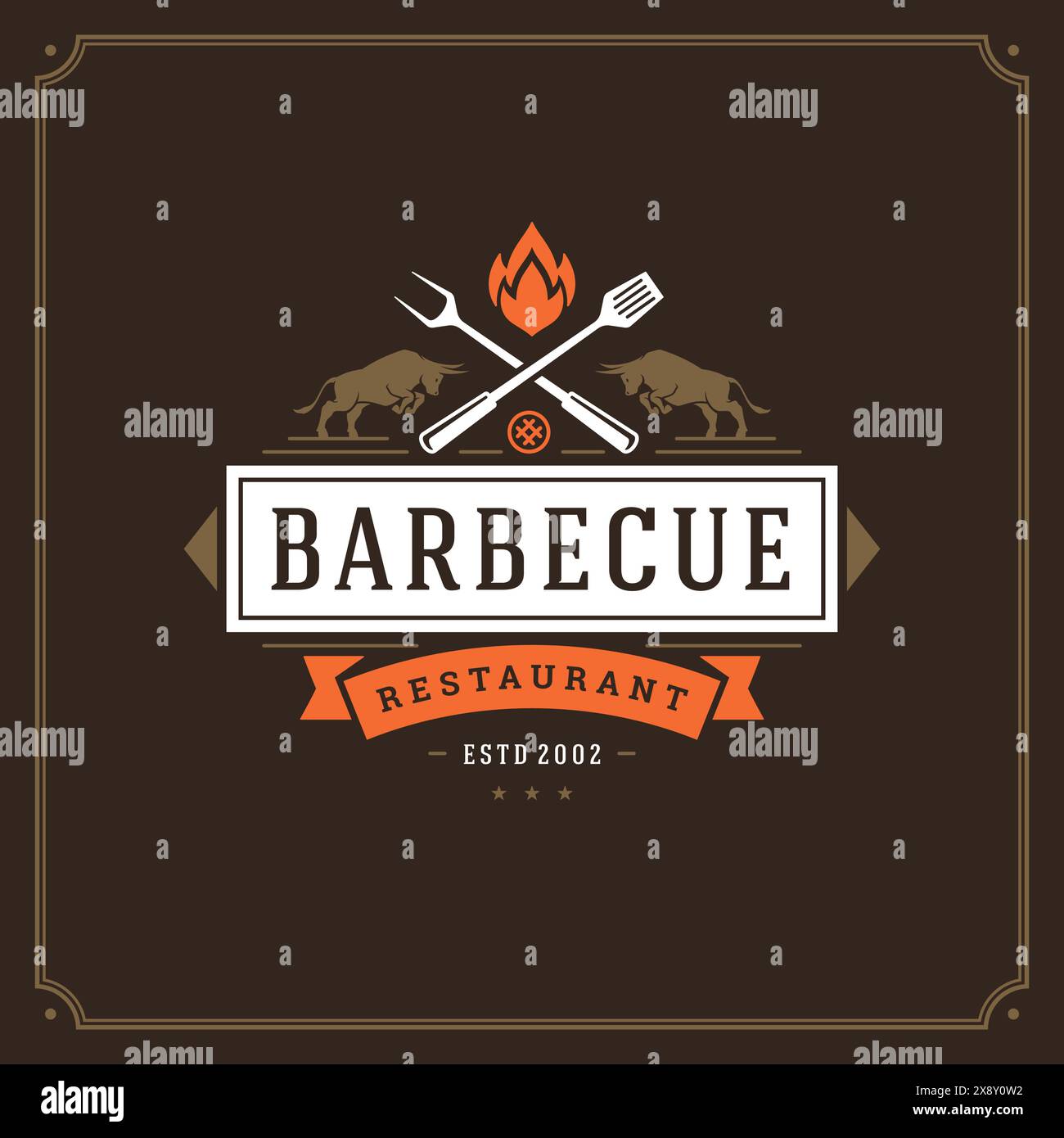 Grill restaurant logo vector illustration. Barbecue steak house menu ...