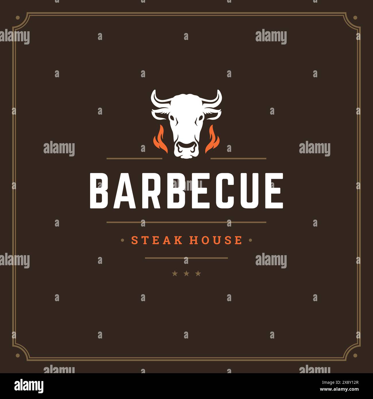 Grill restaurant logo vector illustration. Barbecue steak house menu ...