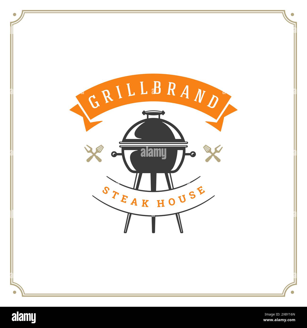 Grill restaurant logo vector illustration. Barbecue steak house menu ...