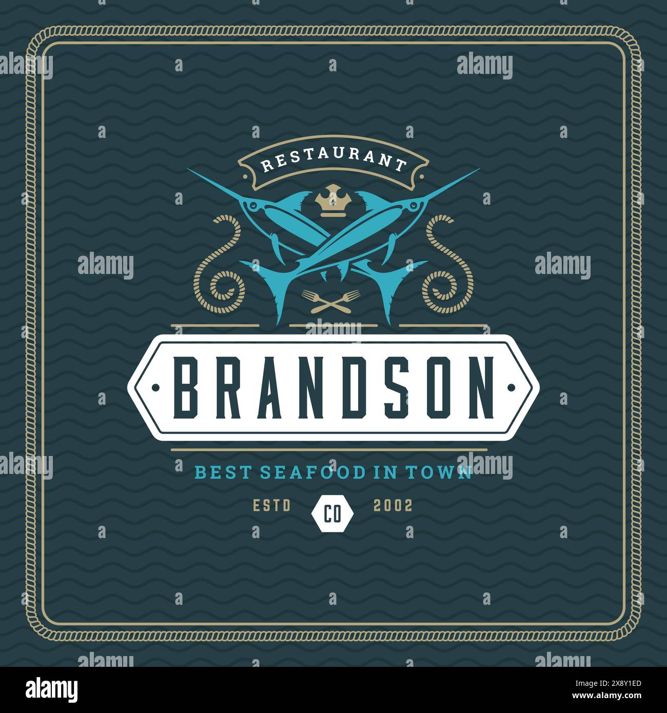Seafood restaurant logo vector illustration. Market emblem, fish ...